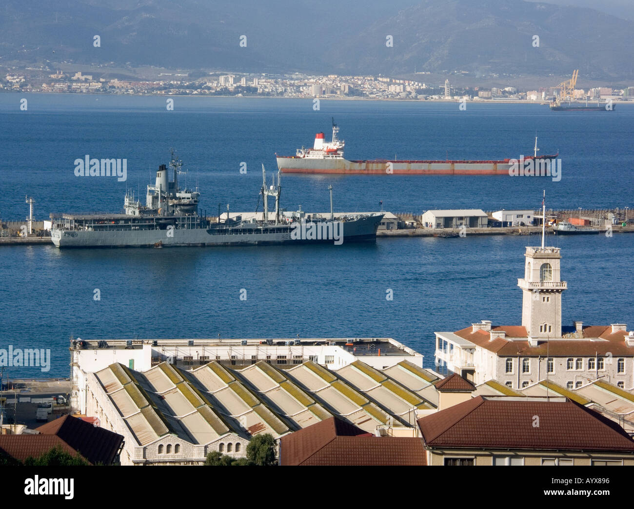 Royal Navy Grey Rover A269 and a Commercial Tanker Gibraltar Harbour ...