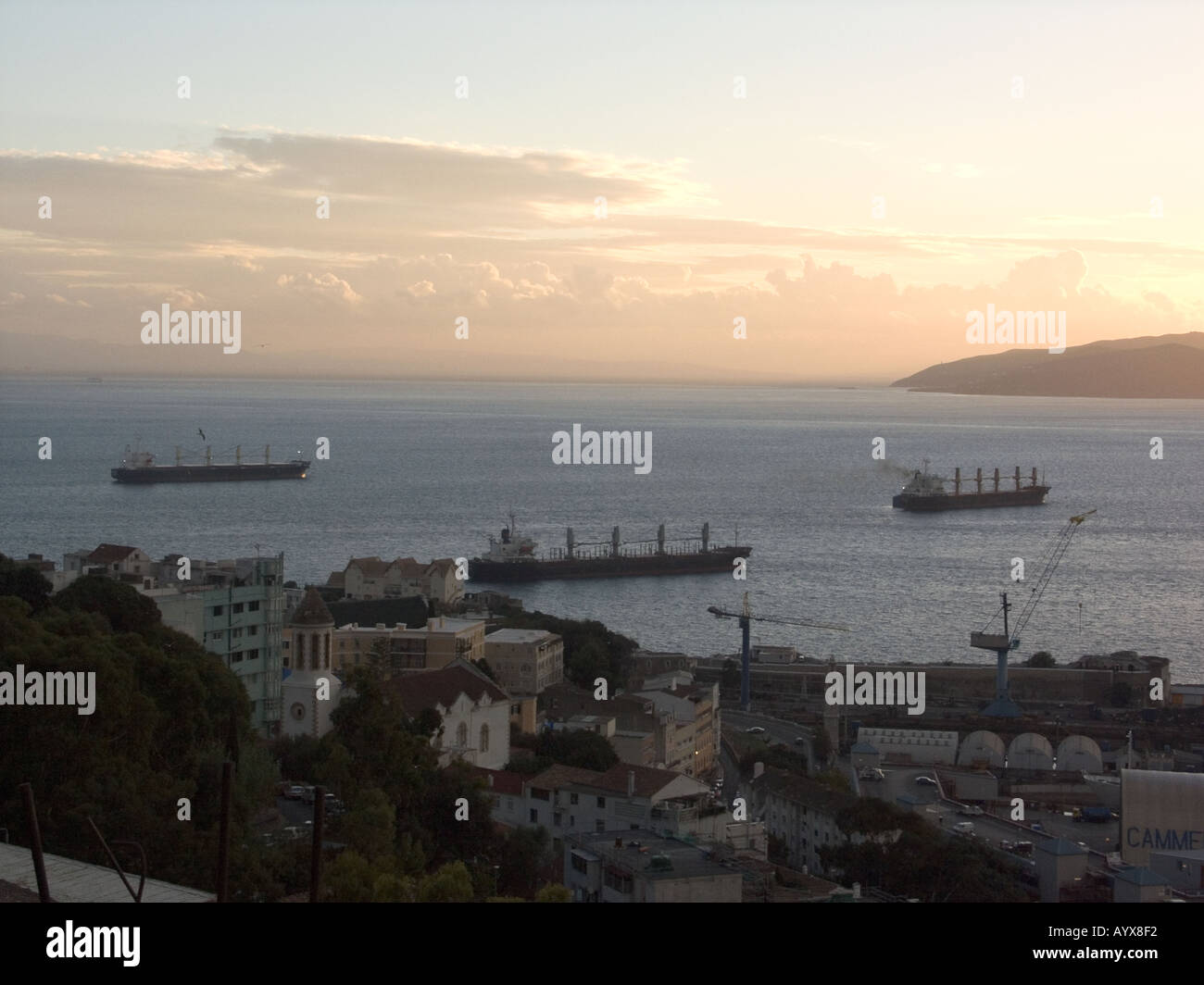 Sunset over The Bay of Gibraltar Europe Stock Photo - Alamy