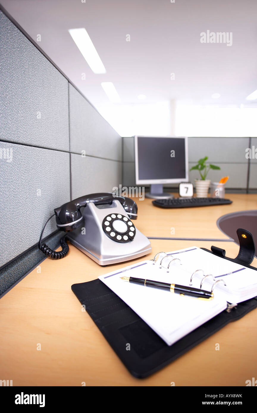 diary and telephone on the table in the office Stock Photo - Alamy