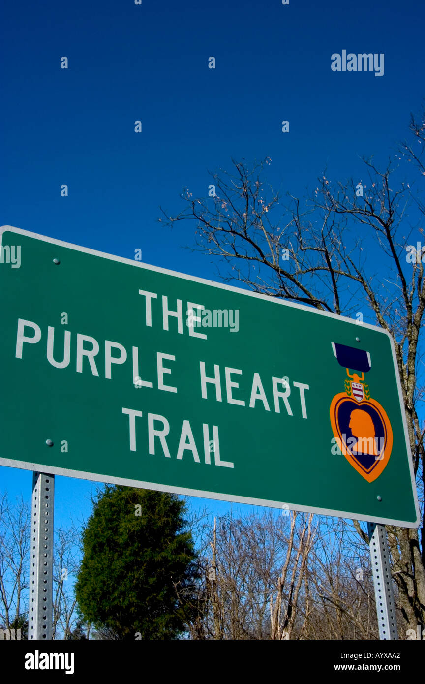 Highway sign marking the Purple Heart Trail near Frankfort Kentucky ...