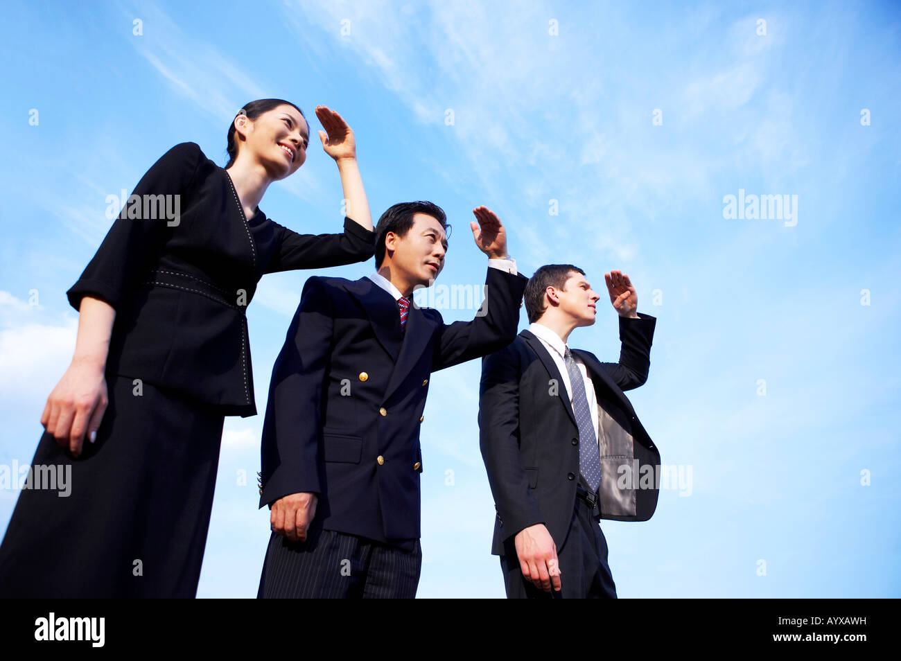 office worker staring front with hiding sky with one hand Stock Photo ...