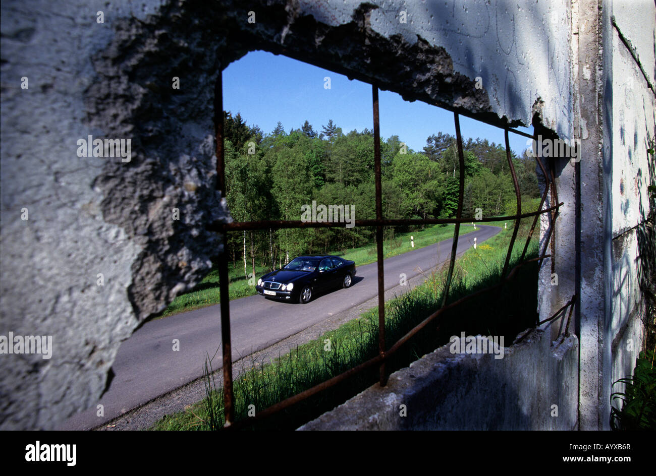 GERMANY THE WALL AT GORSDORF IN THE FORMER DDR WITH A MERCEDES CAR 2008 ...