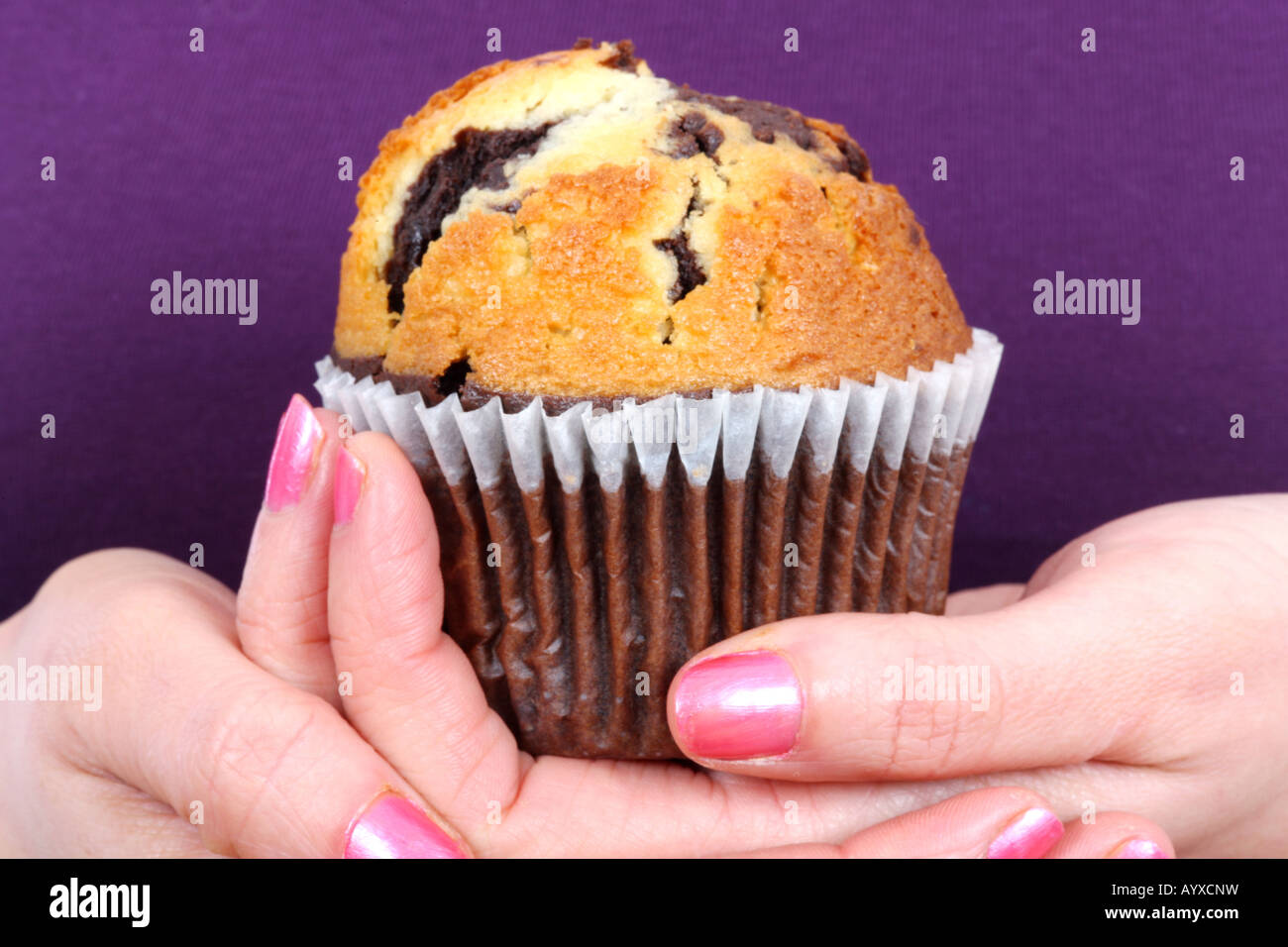 Young Woman Holding Chocolate Muffin Model Released Stock Photo - Alamy