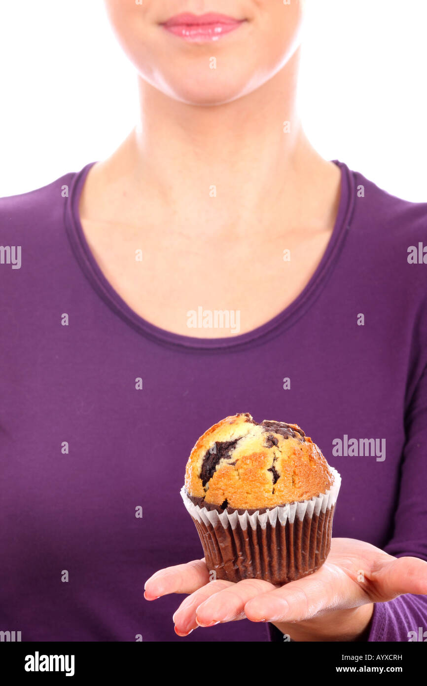 Young Woman Holding Chocolate Muffin Model Released Stock Photo - Alamy