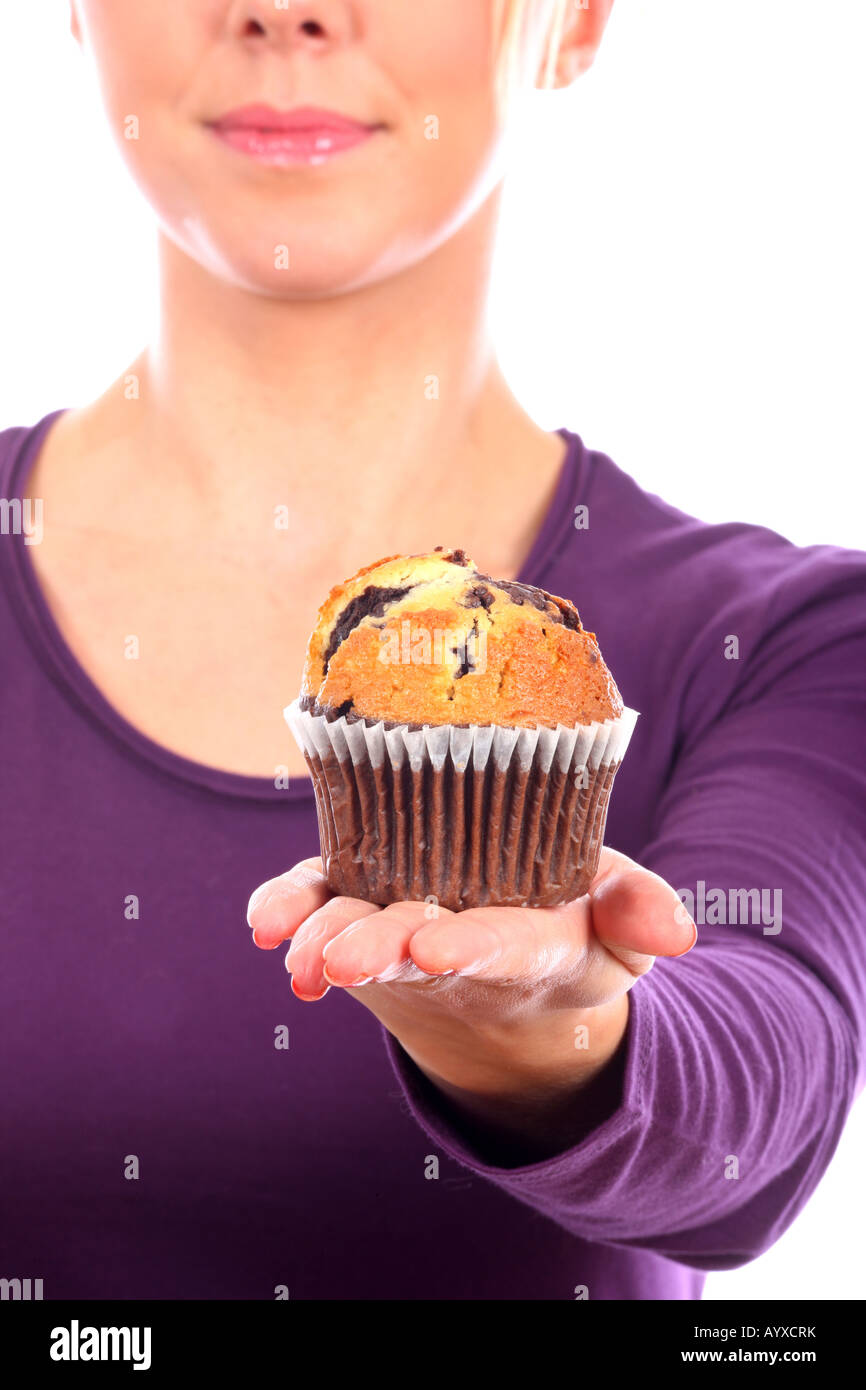 Young Woman Holding Chocolate Muffin Model Released Stock Photo - Alamy