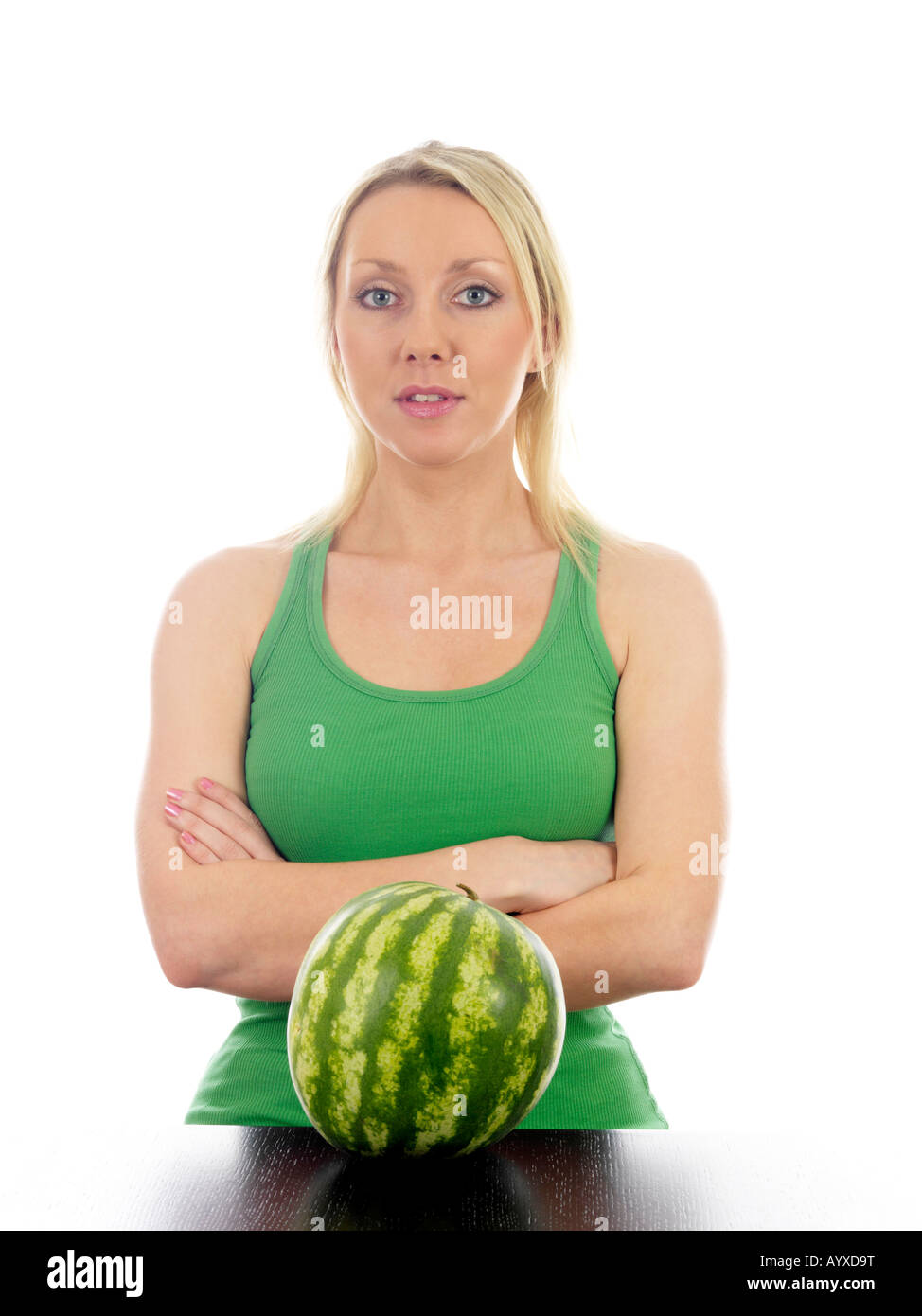 Young Woman with Watermelon Model Released Stock Photo - Alamy