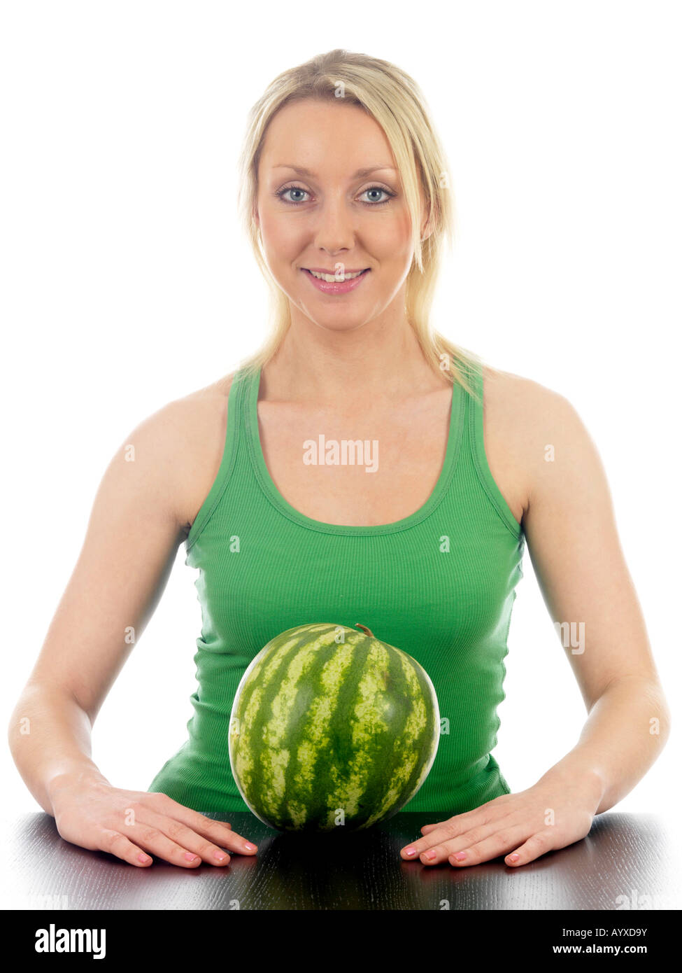 Young Woman with Watermelon Model Released Stock Photo - Alamy