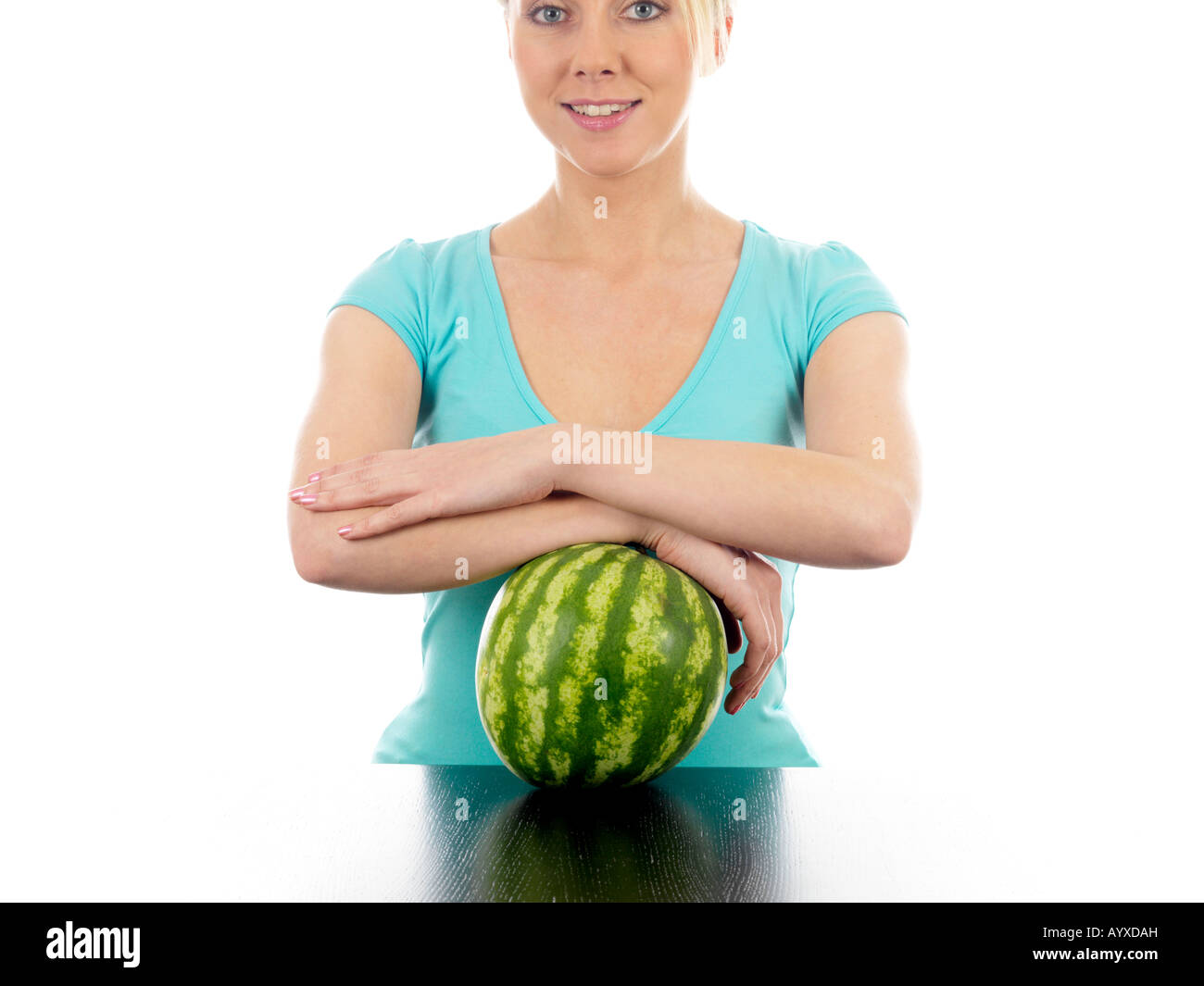 Young Woman with Watermelon Model Released Stock Photo - Alamy