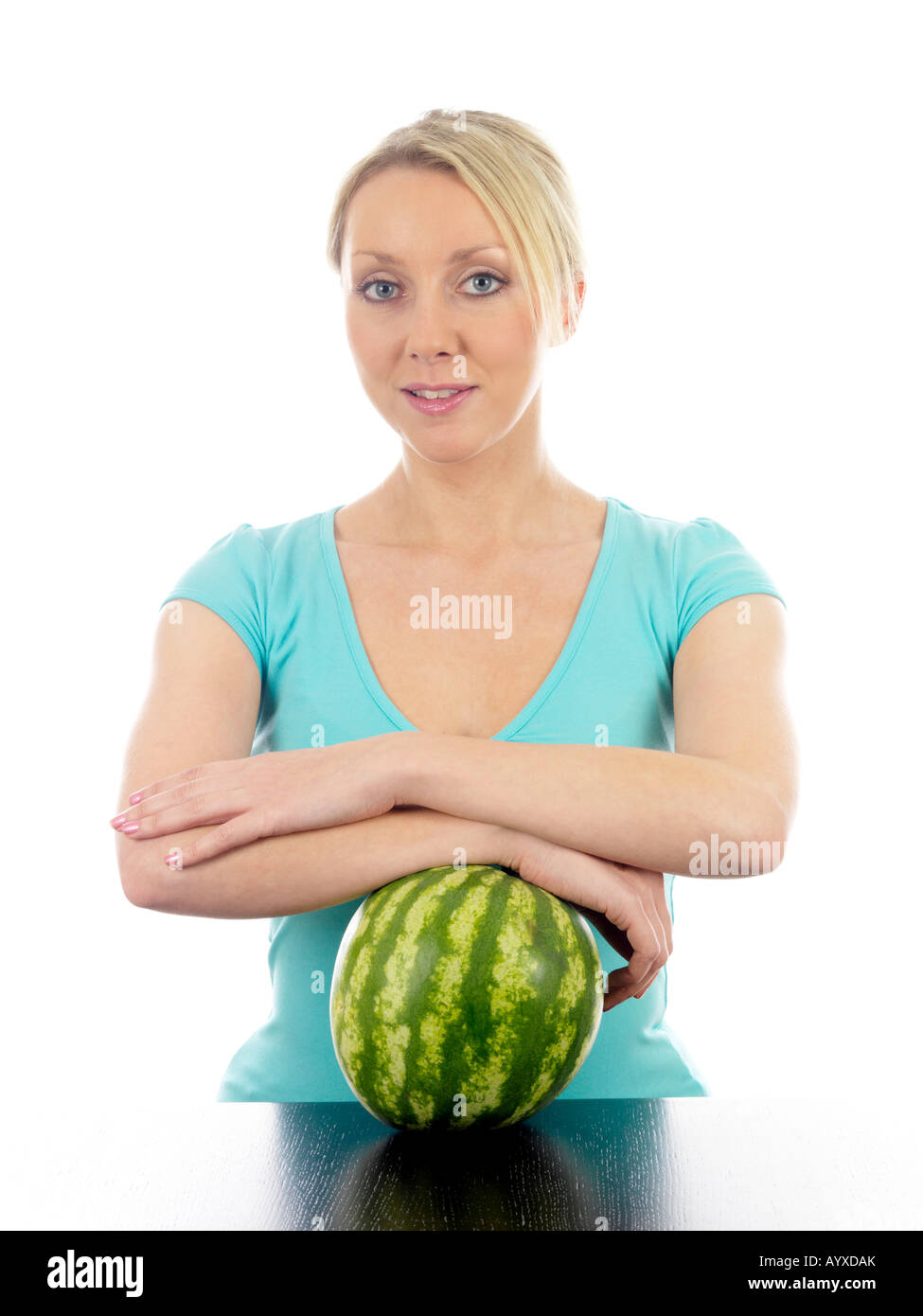 Young Woman with Watermelon Model Released Stock Photo - Alamy