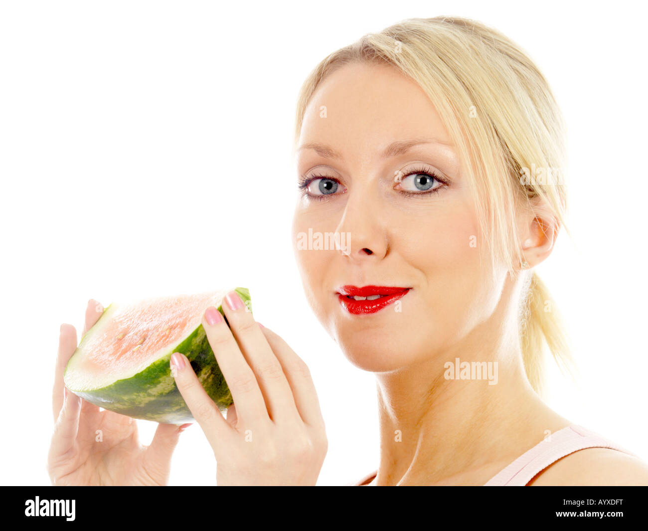 Young Woman Eating Watermelon Model Released Stock Photo - Alamy