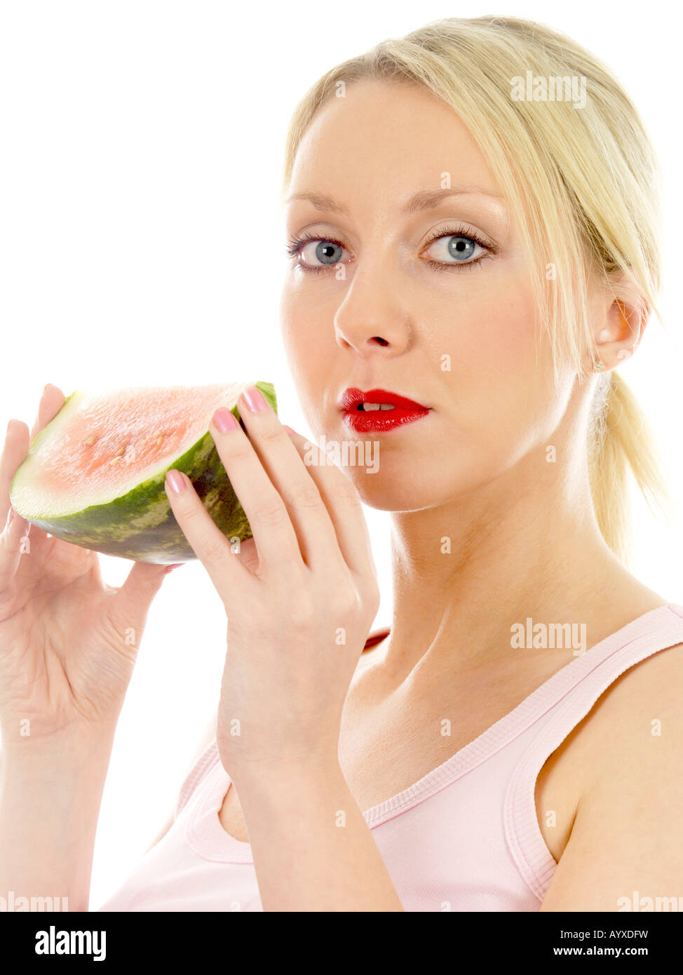 Young Woman Eating Watermelon Model Released Stock Photo - Alamy