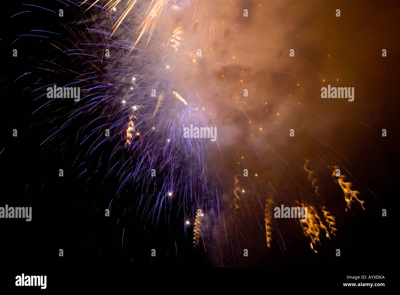 Explosion of Fireworks taken on bonfire night against a dark black ...