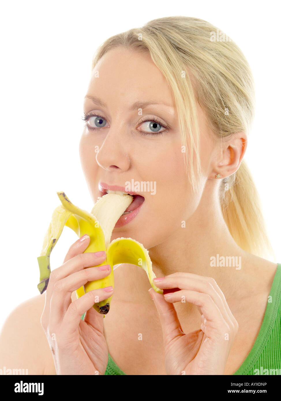 Young Woman Eating Banana Model Released Stock Photo - Alamy
