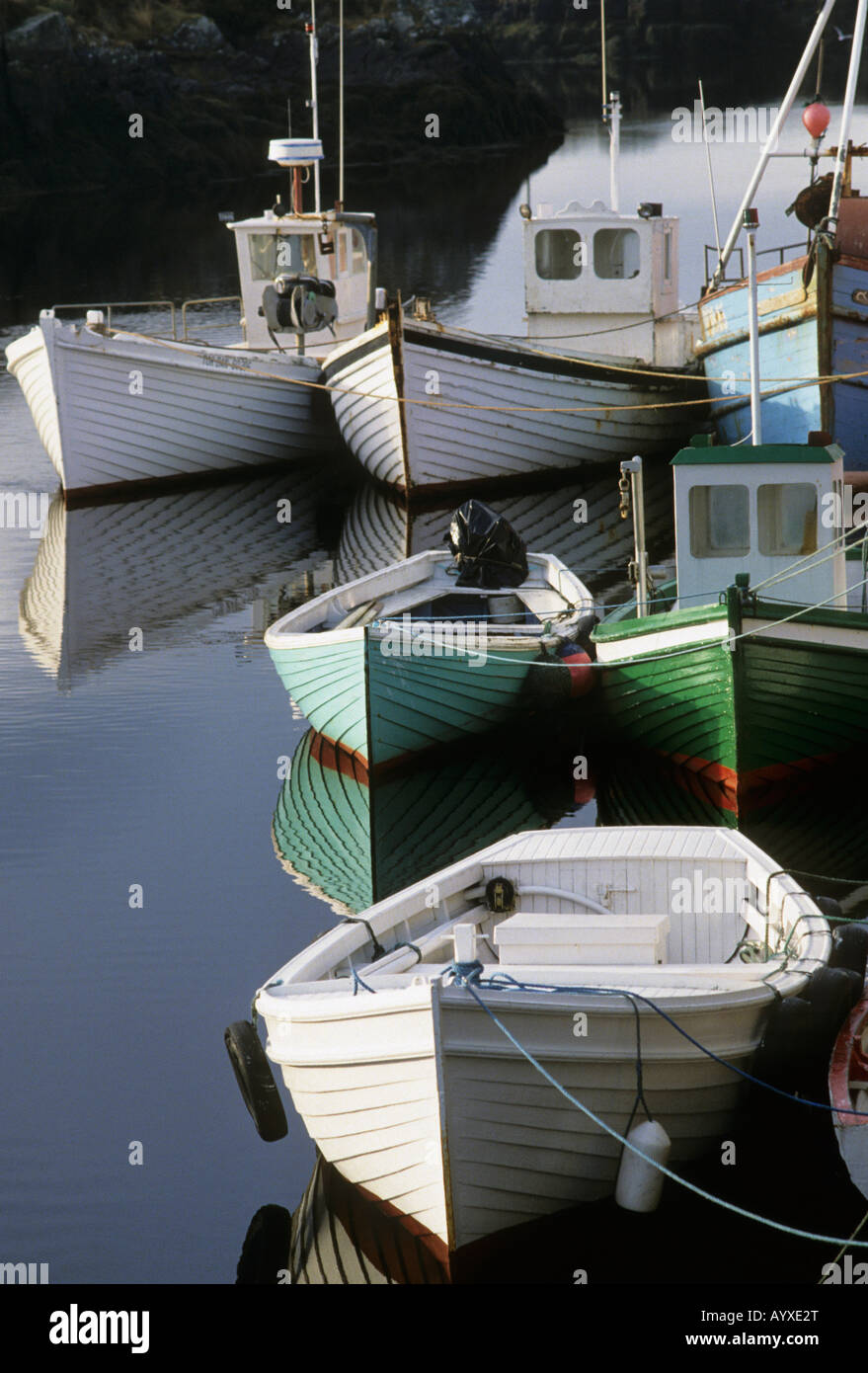 clinker-built wooden boats in Bunbeg Harbour, County Donegal, Ireland ...