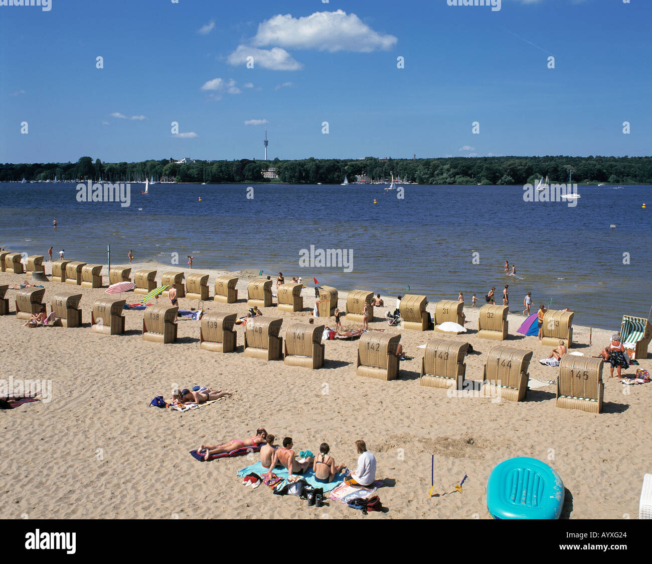 D-Berlin, Wannsee, Lake, beach, open-air swimming pool, beach chairs ...