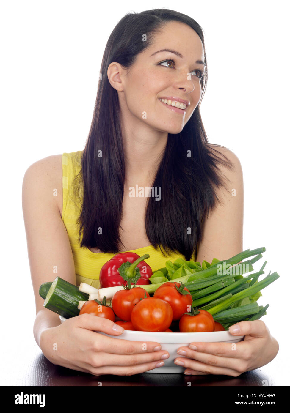 Young Woman with Bowl of Mixed Vegetables Model Released Stock Photo ...
