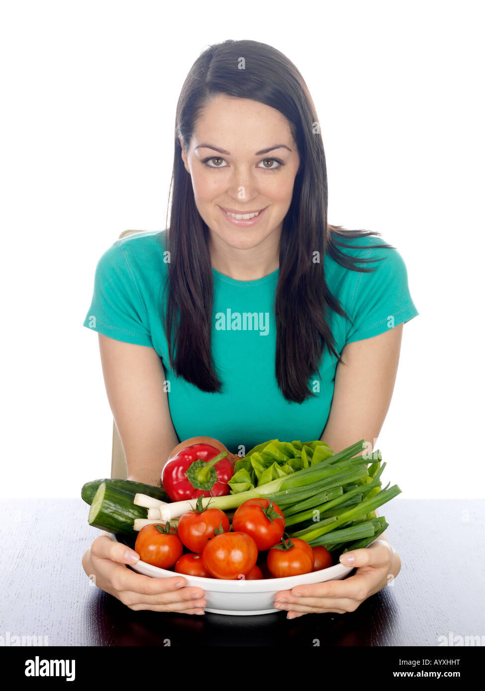 Young Woman with Bowl of Mixed Vegetables Model Released Stock Photo ...