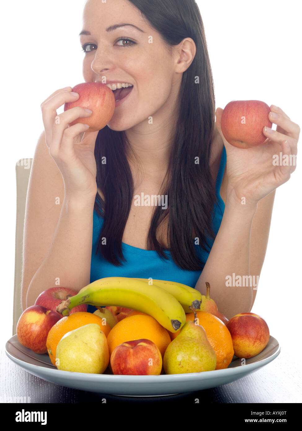Young Woman Eating Apples Model Released Stock Photo - Alamy