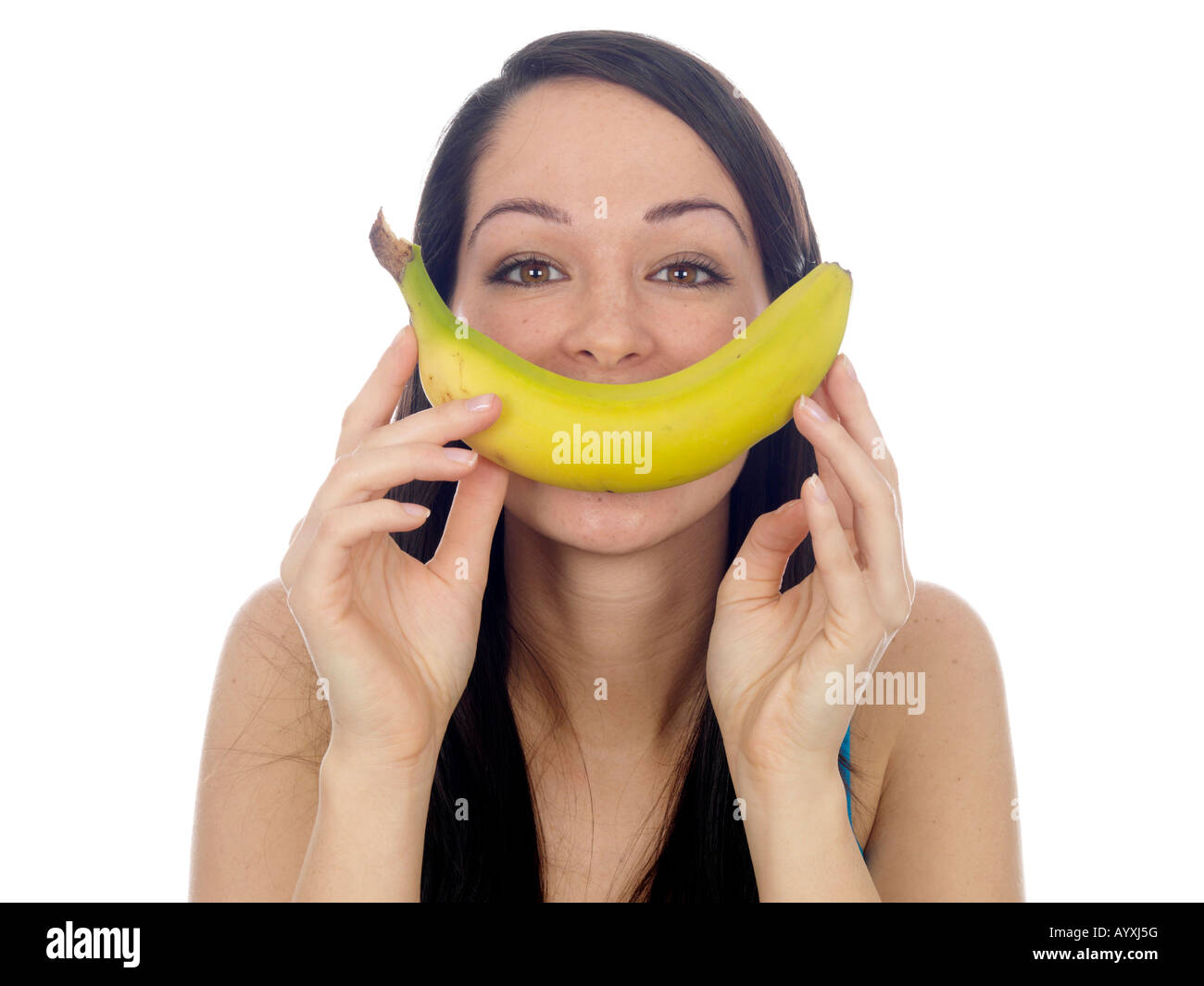 Young Woman Playing with a Banana Model Released Stock Photo - Alamy