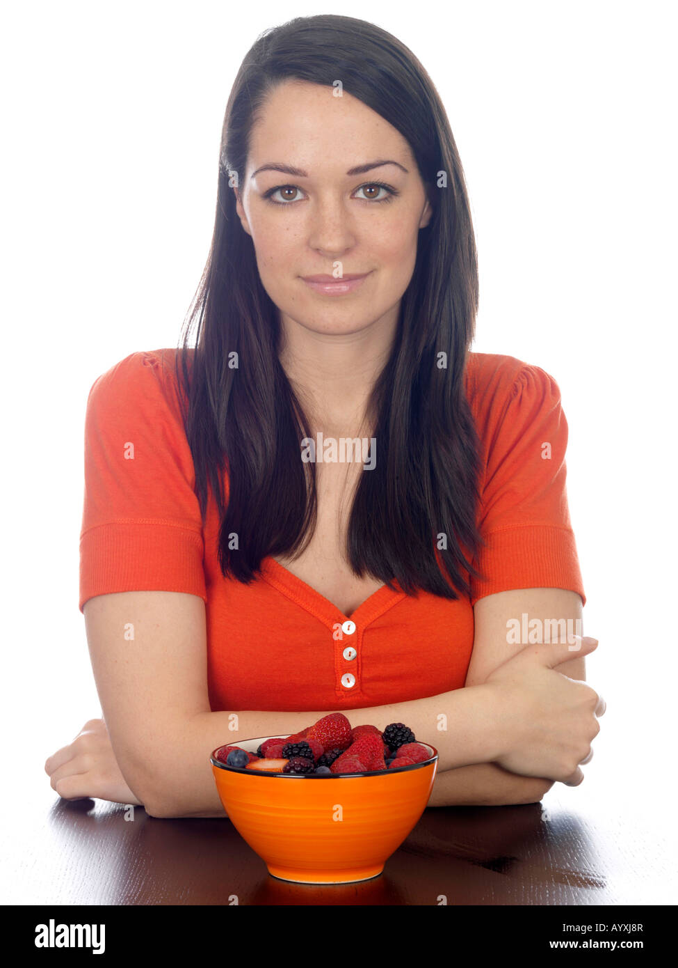 Young Woman with Bowl of Mixed Berries Model Released Stock Photo - Alamy