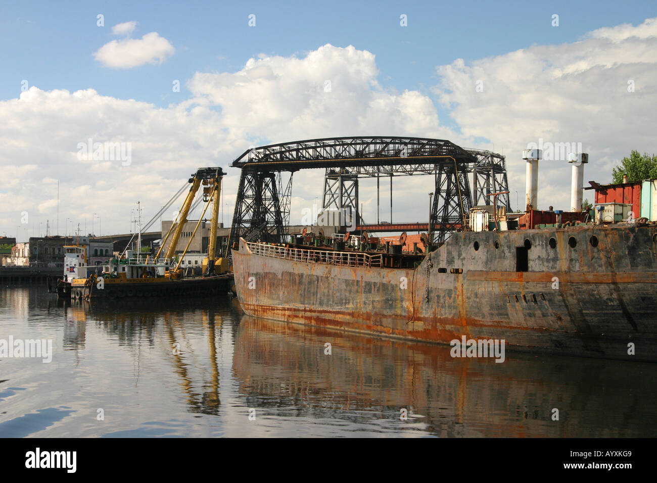 Old ship in the ship cemetery in the Riachuelo near La Boca district ...
