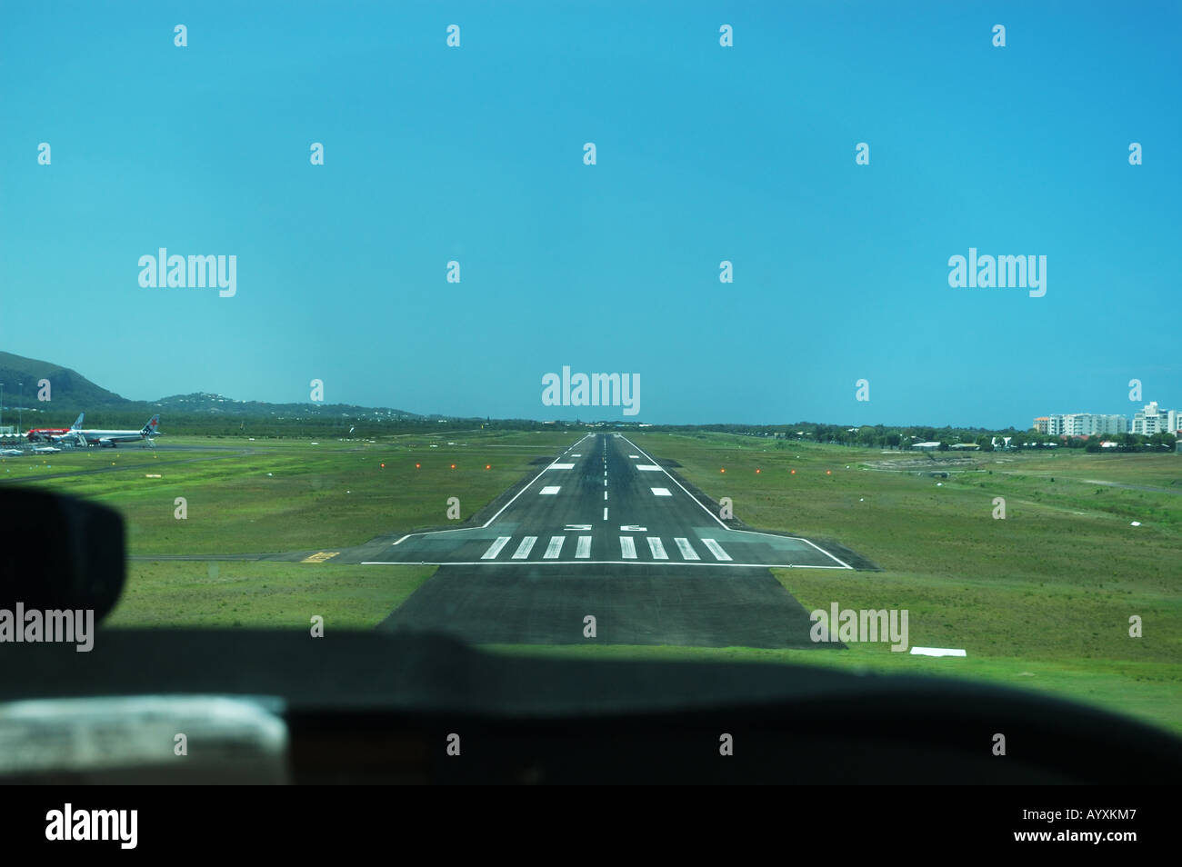 View from cockpit on landing approach Stock Photo - Alamy