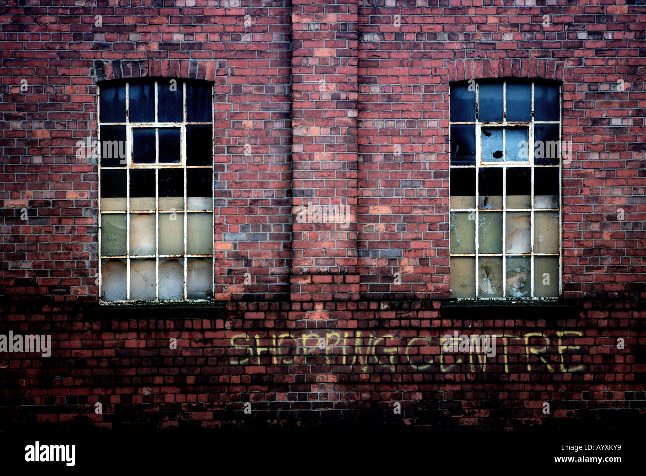 A landscape format image of an old derelict building with ironic ...
