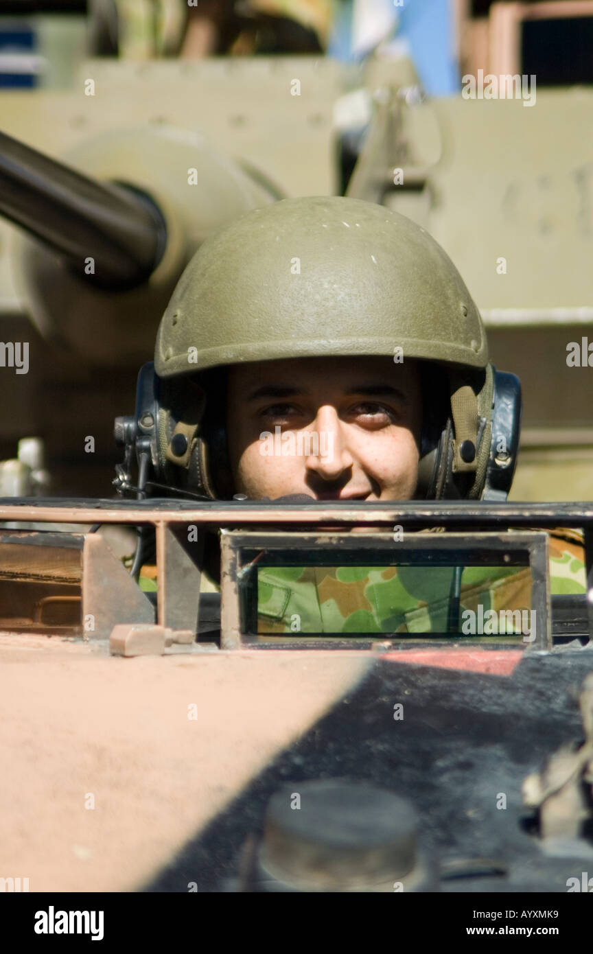 AUSLAV Driver Australian Army personnel carrier Stock Photo - Alamy