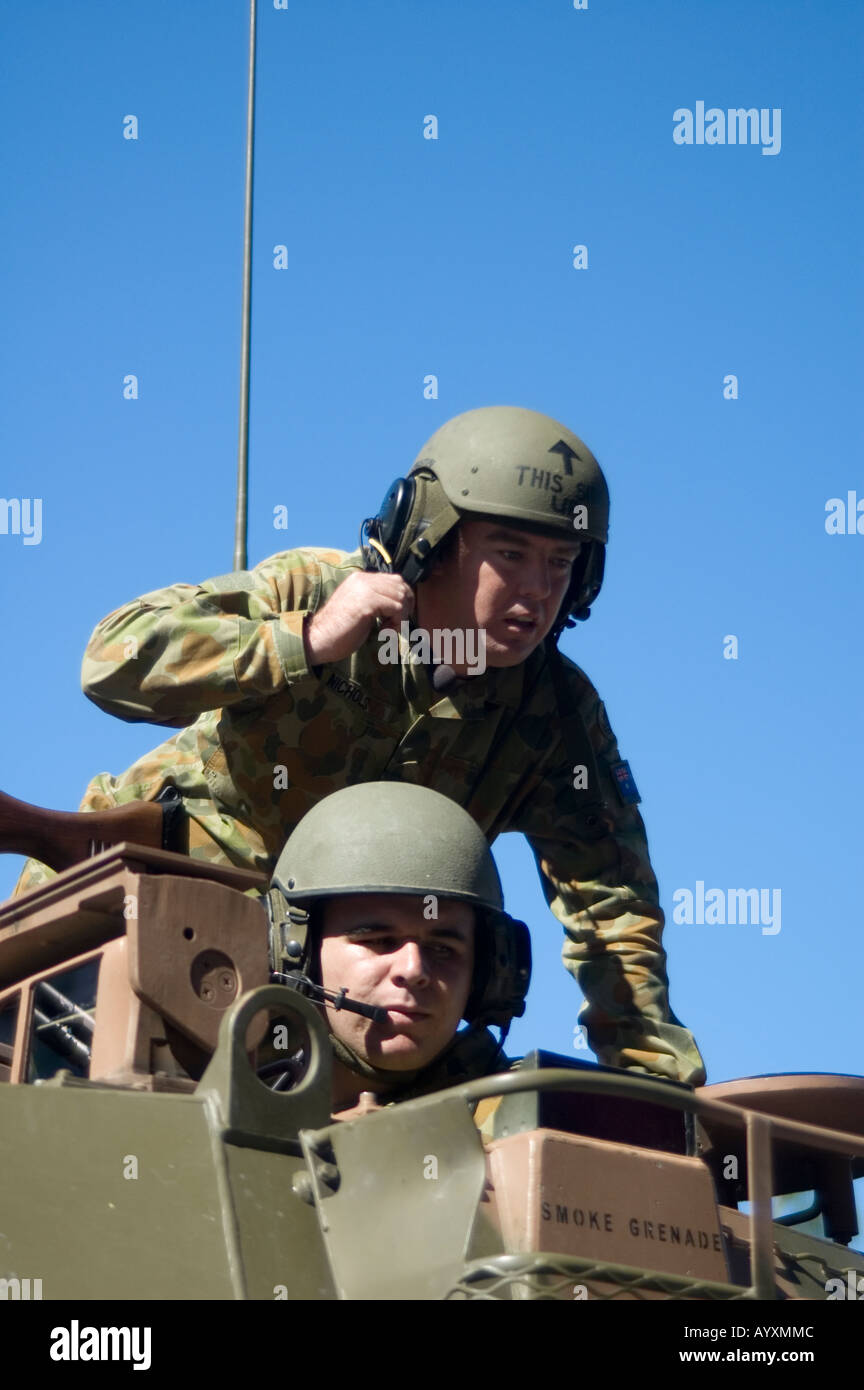 AUSLAV Driver Australian Army personnel carrier Stock Photo - Alamy