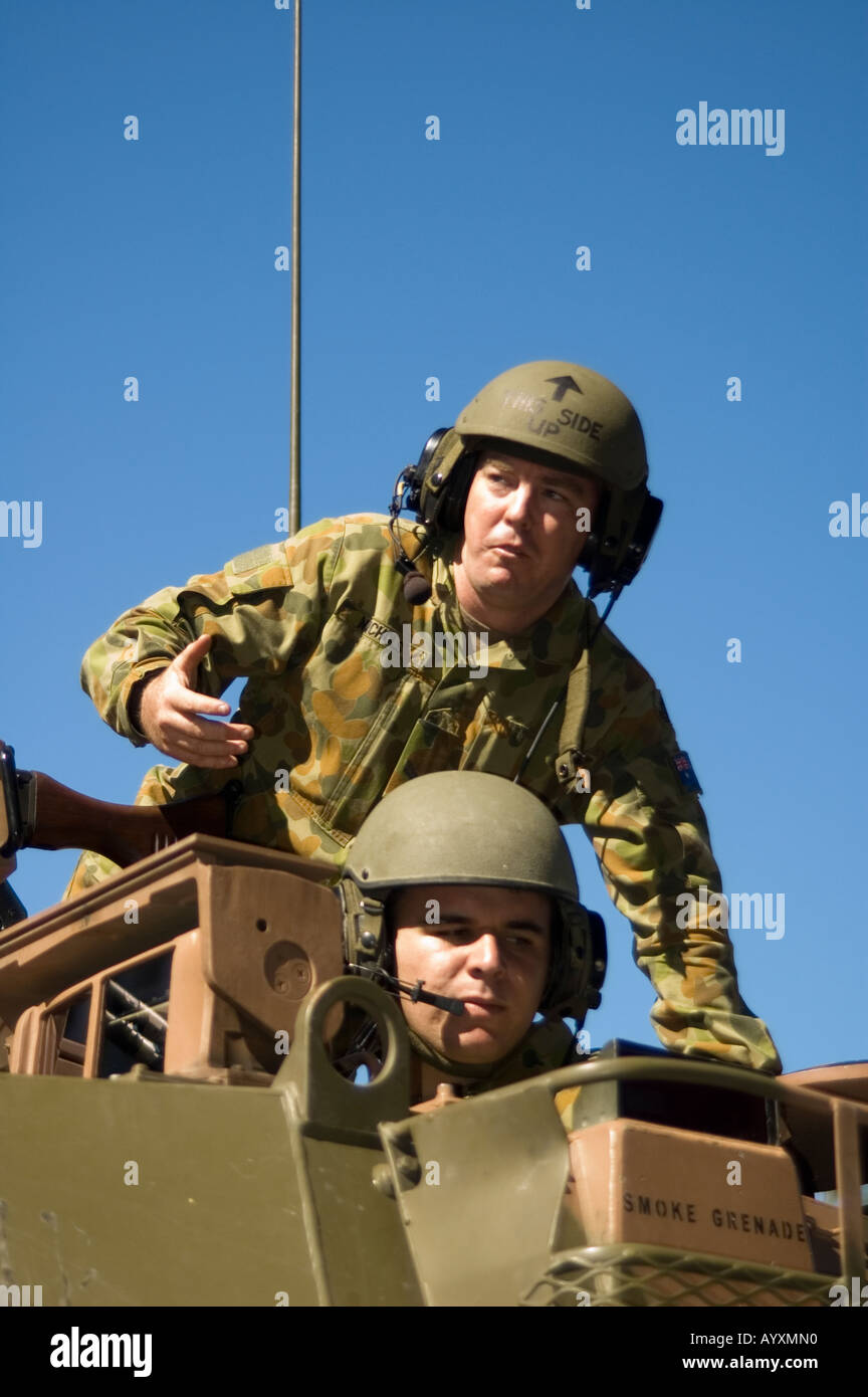 AUSLAV Driver Australian Army personnel carrier Stock Photo - Alamy