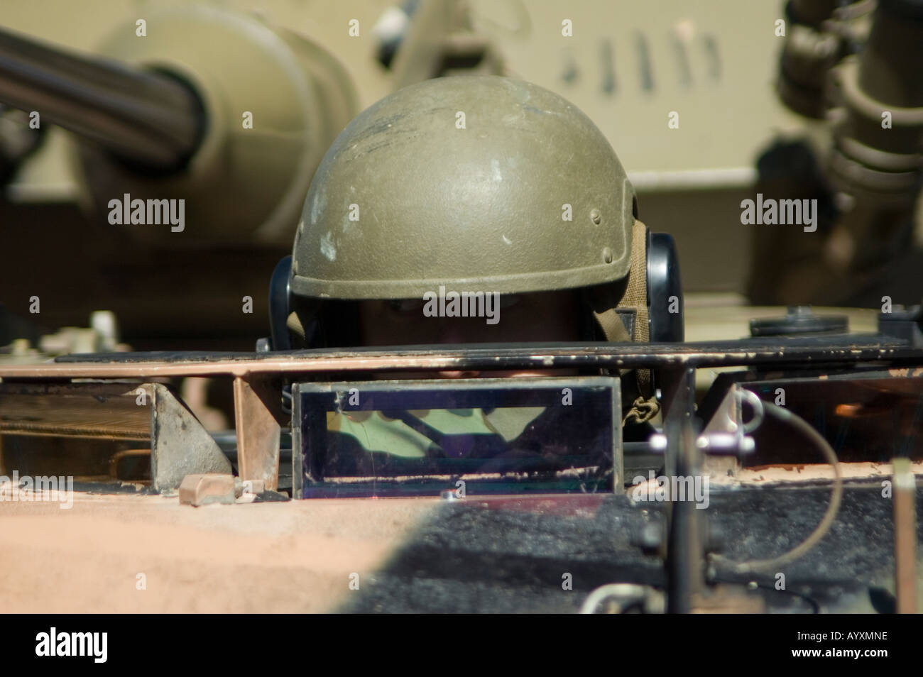 AUSLAV Driver Australian Army personnel carrier Stock Photo - Alamy