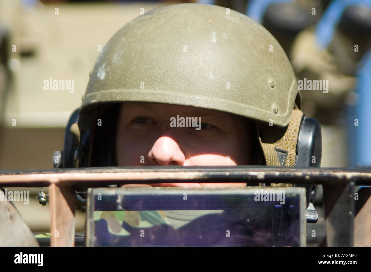 AUSLAV Driver Australian Army personnel carrier Stock Photo - Alamy