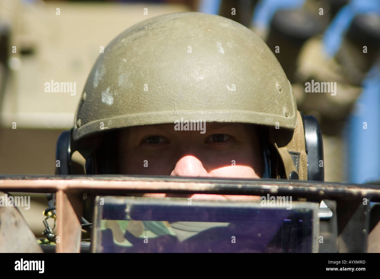 AUSLAV Driver Australian Army personnel carrier Stock Photo - Alamy