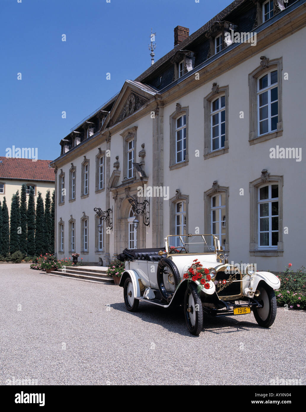 car in front of a manor house in Luxembourg, motorcar, auto, automobile ...