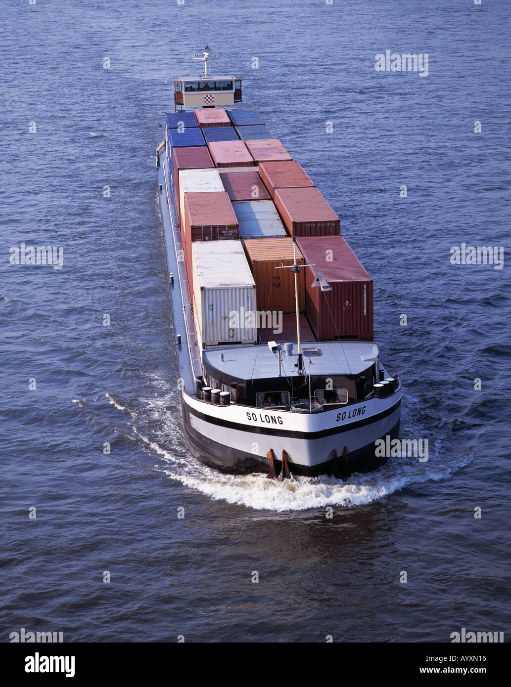 container ship on the Rhine, cargo ship, freighter, freight, package ...
