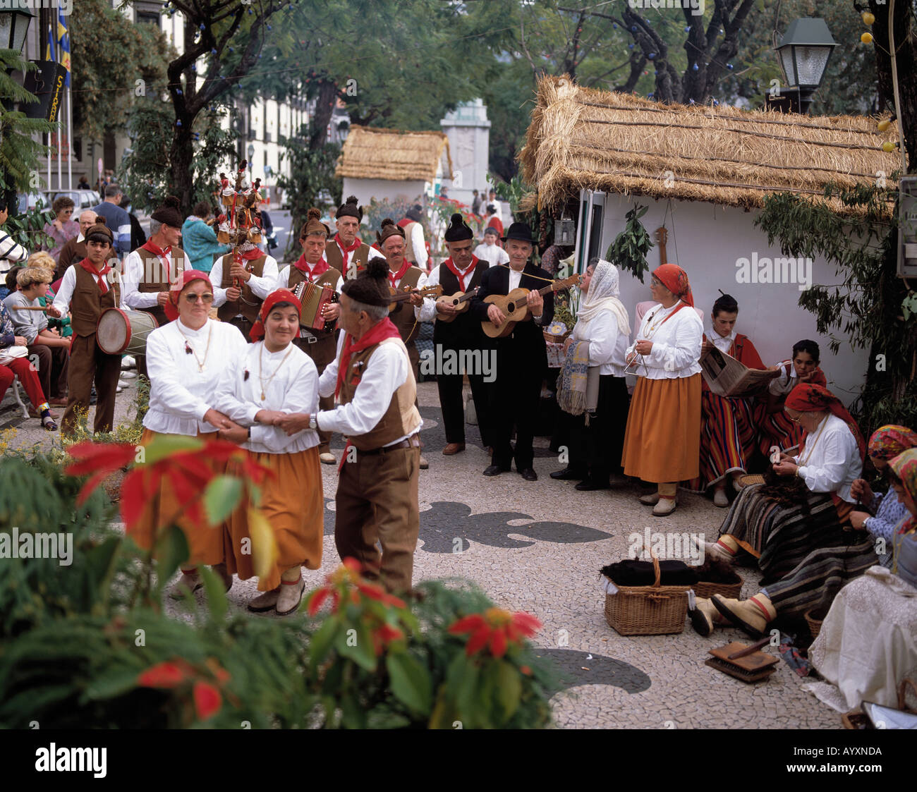 Portugal, Madeira, folk dance group in traditional costumes Stock Photo ...