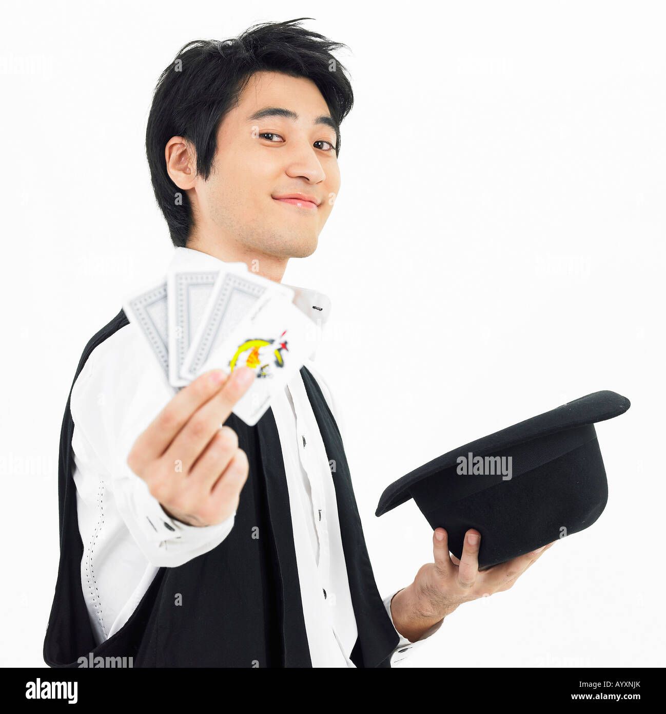 man holding black hat and card Stock Photo - Alamy