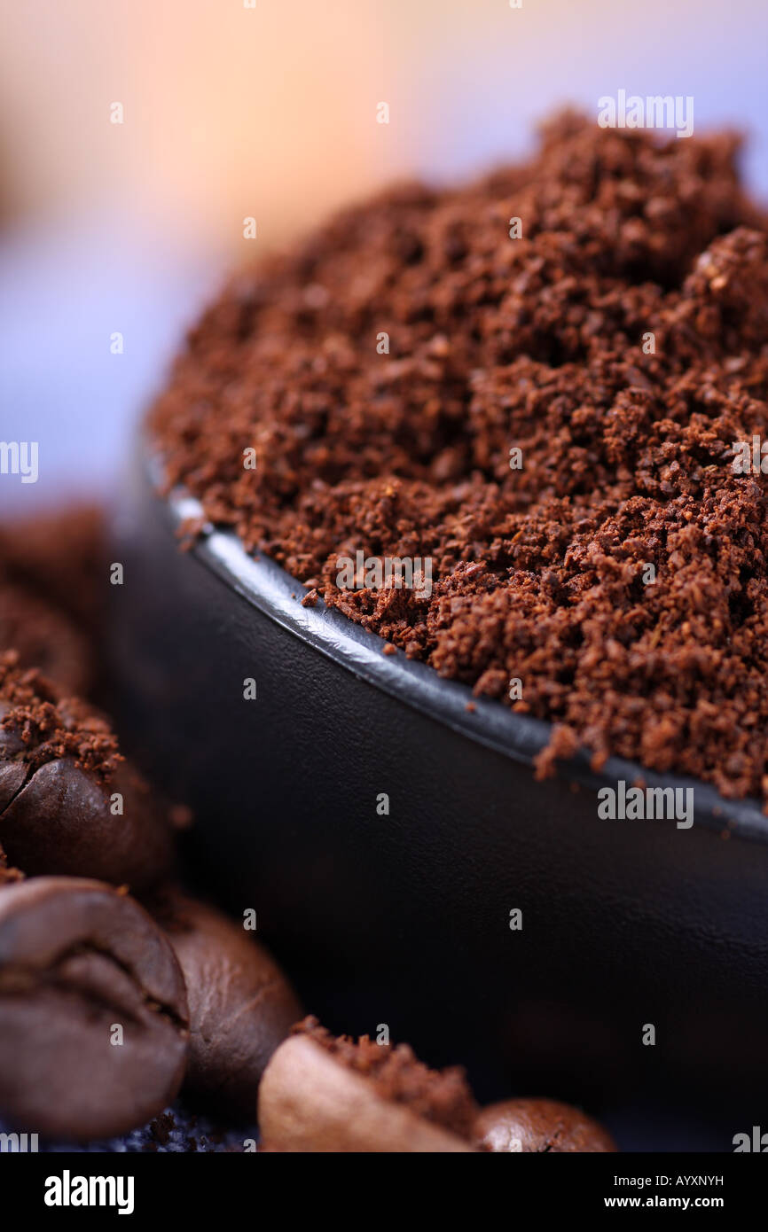 freshly ground coffee and coffee beans Stock Photo - Alamy
