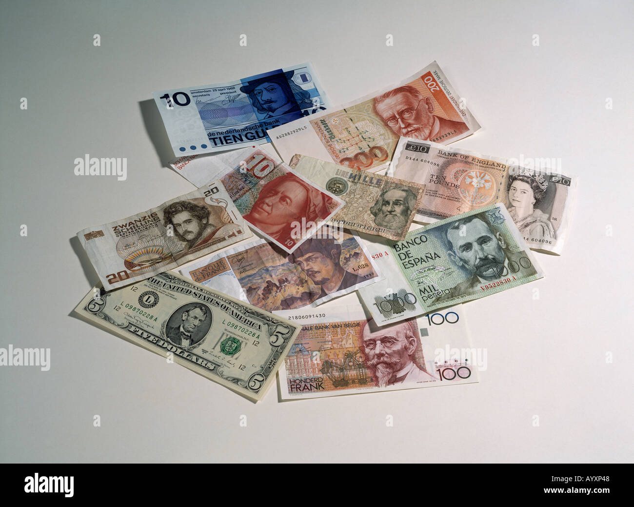 international bank notes, money, currency, currency before the Euro ...