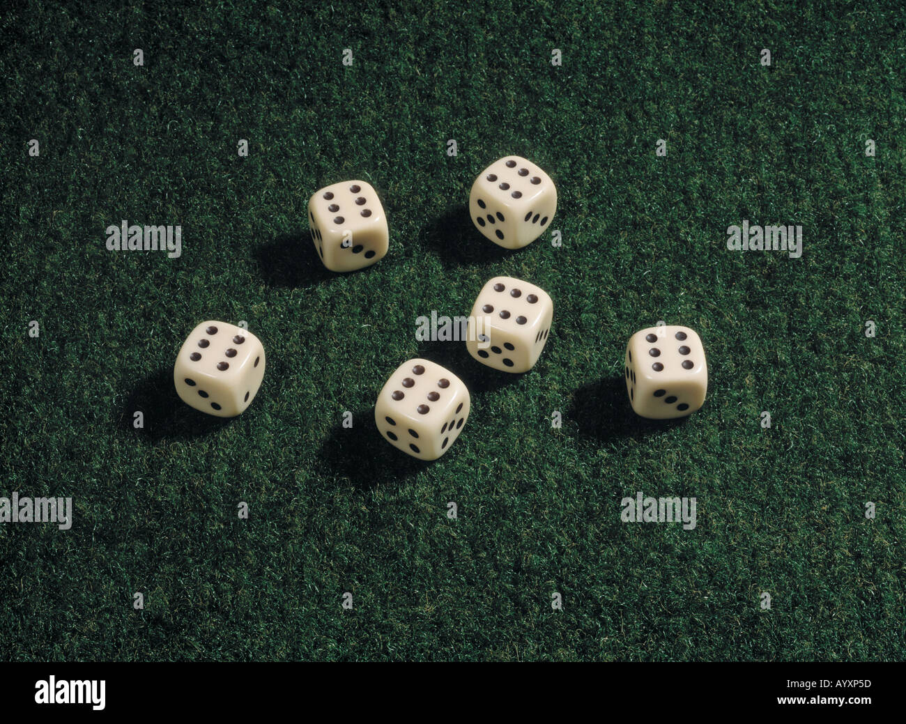 dies, six dies, 6 dies, all dies showing six, luck, happiness, game of ...