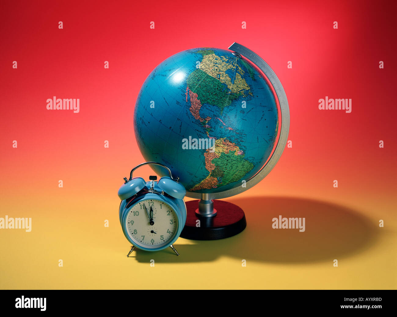environment, globe, alarm-clock showing a few minutes to twelve Stock ...