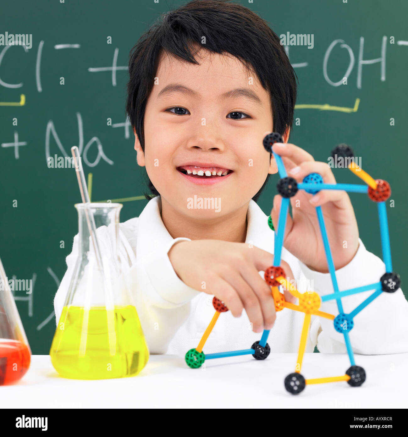 boy making a experiment with molecular model Stock Photo - Alamy