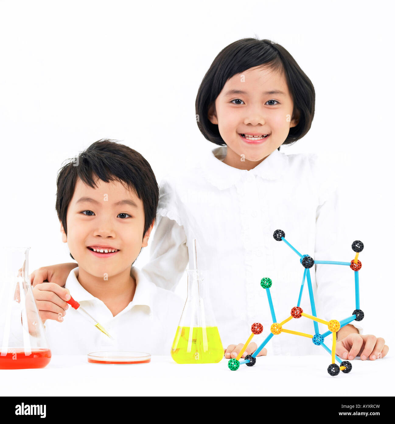 children making an experiment with molecular model and flask Stock ...