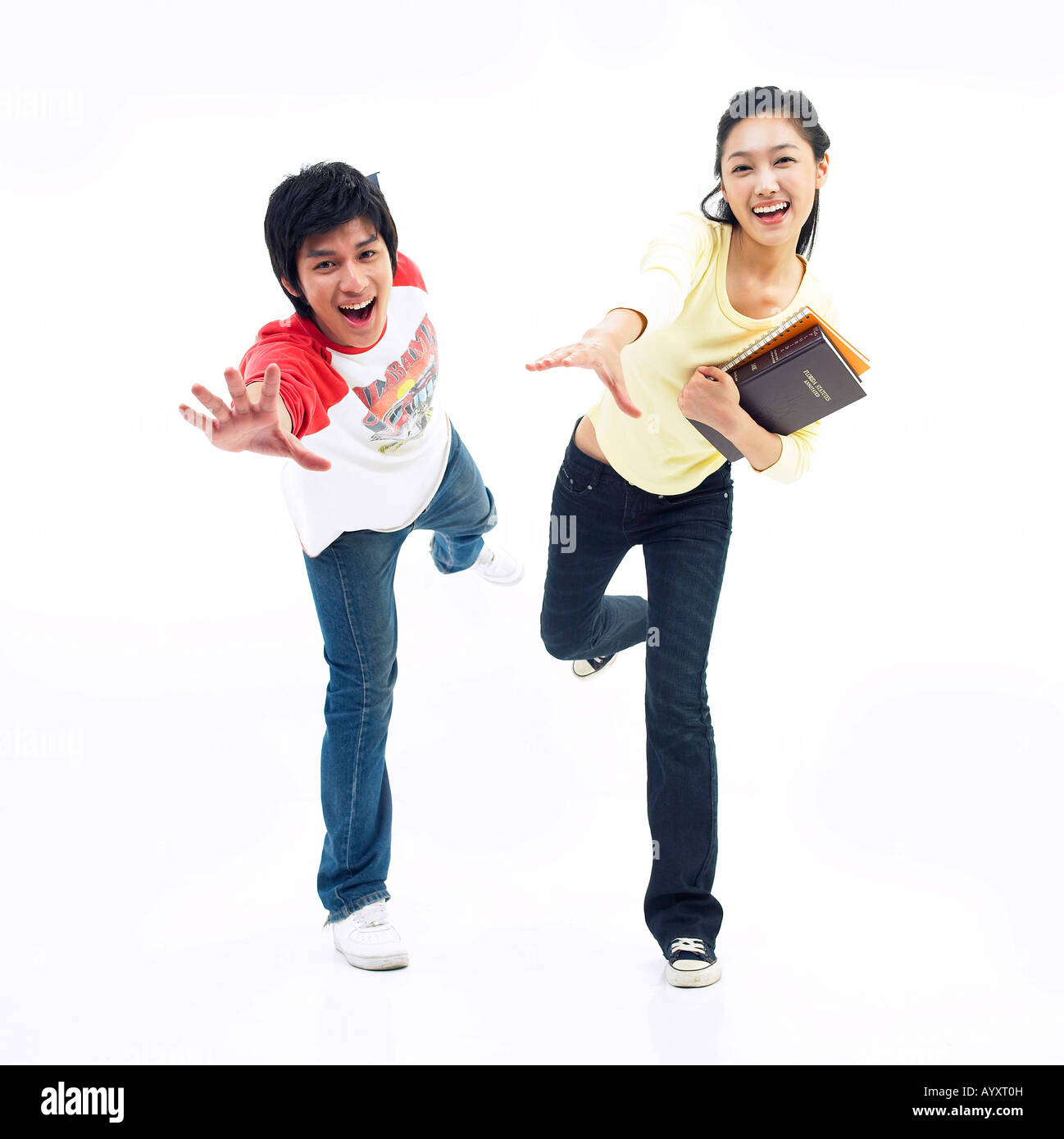 students smiling with stretching their hands forward the front Stock ...