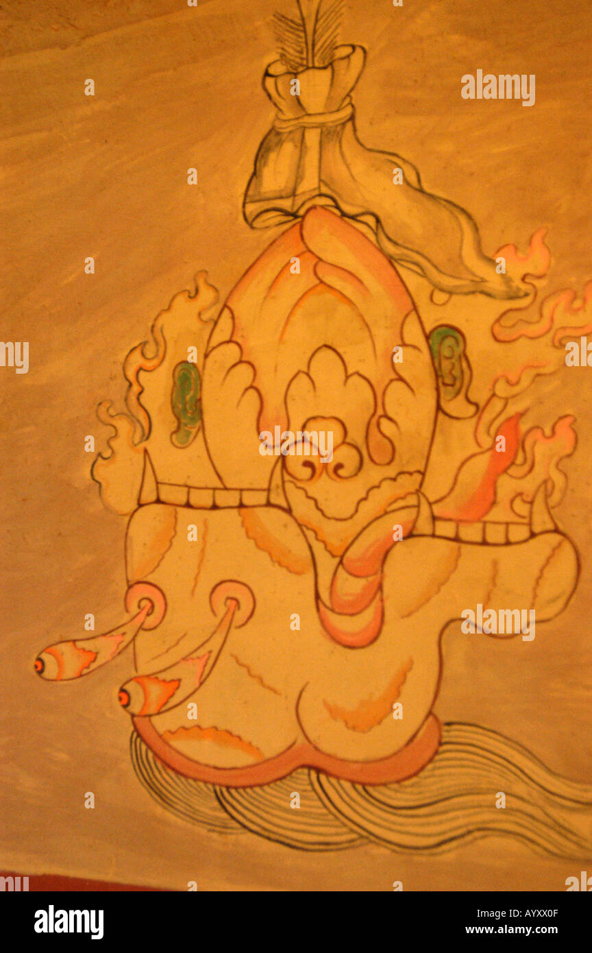 Mural painting of animals in the angry fierceful buddhist deities hall ...