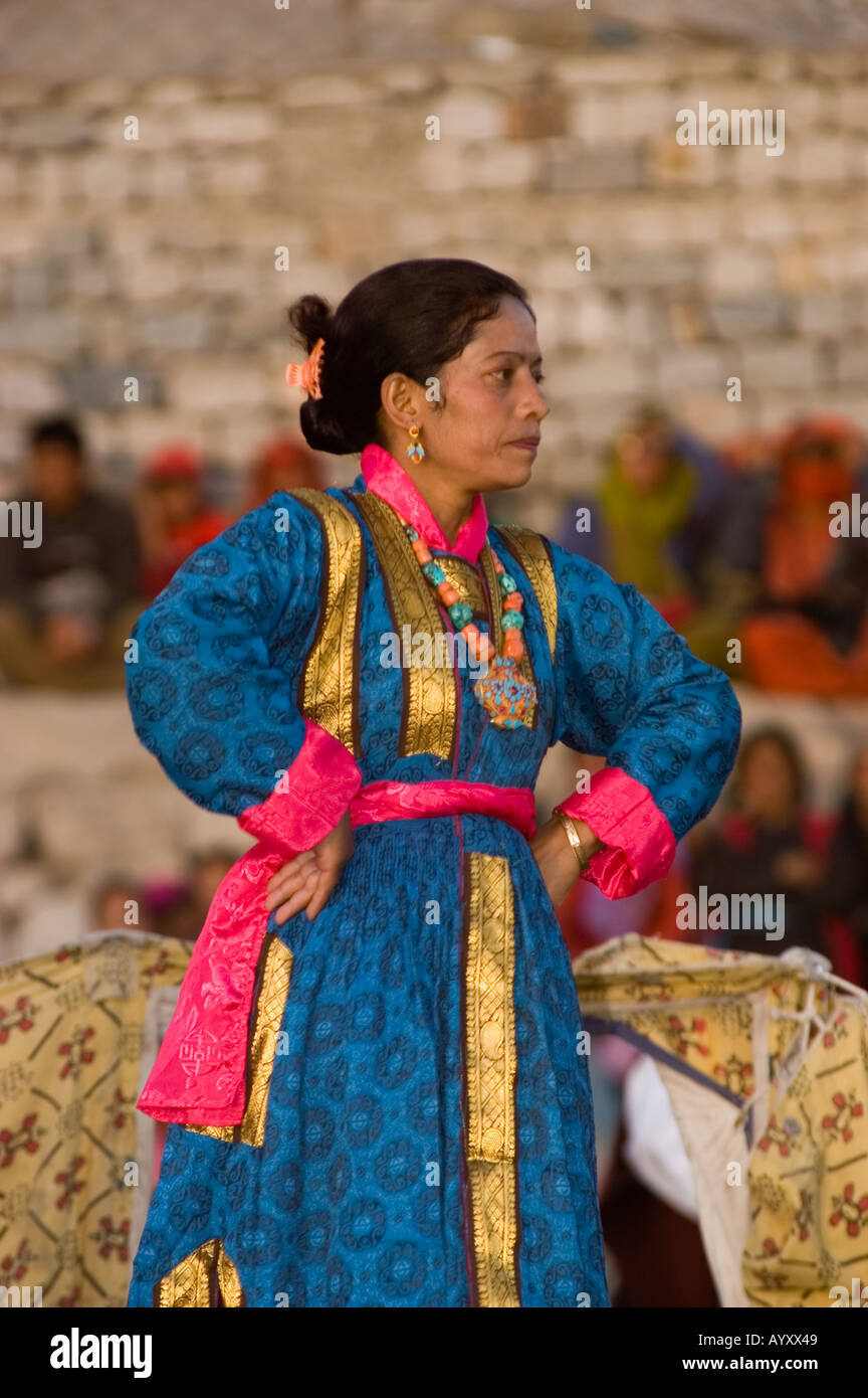 Ladhaki female dancer in traditional dress performing during Ladakh ...
