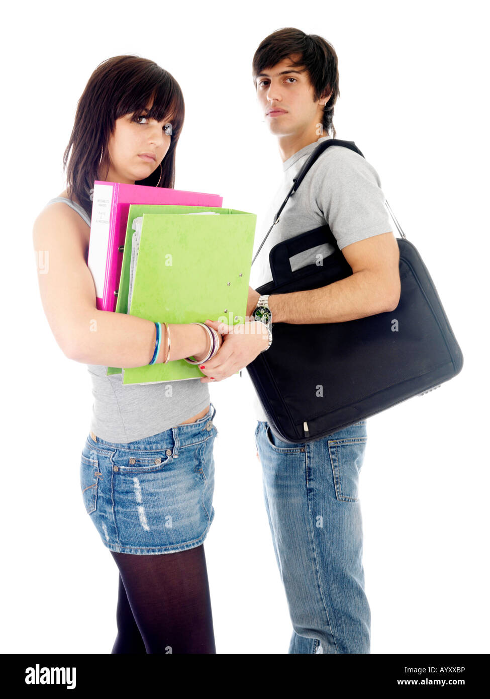 Young Teenage Student Couple Boy And Girl In A Serious College ...