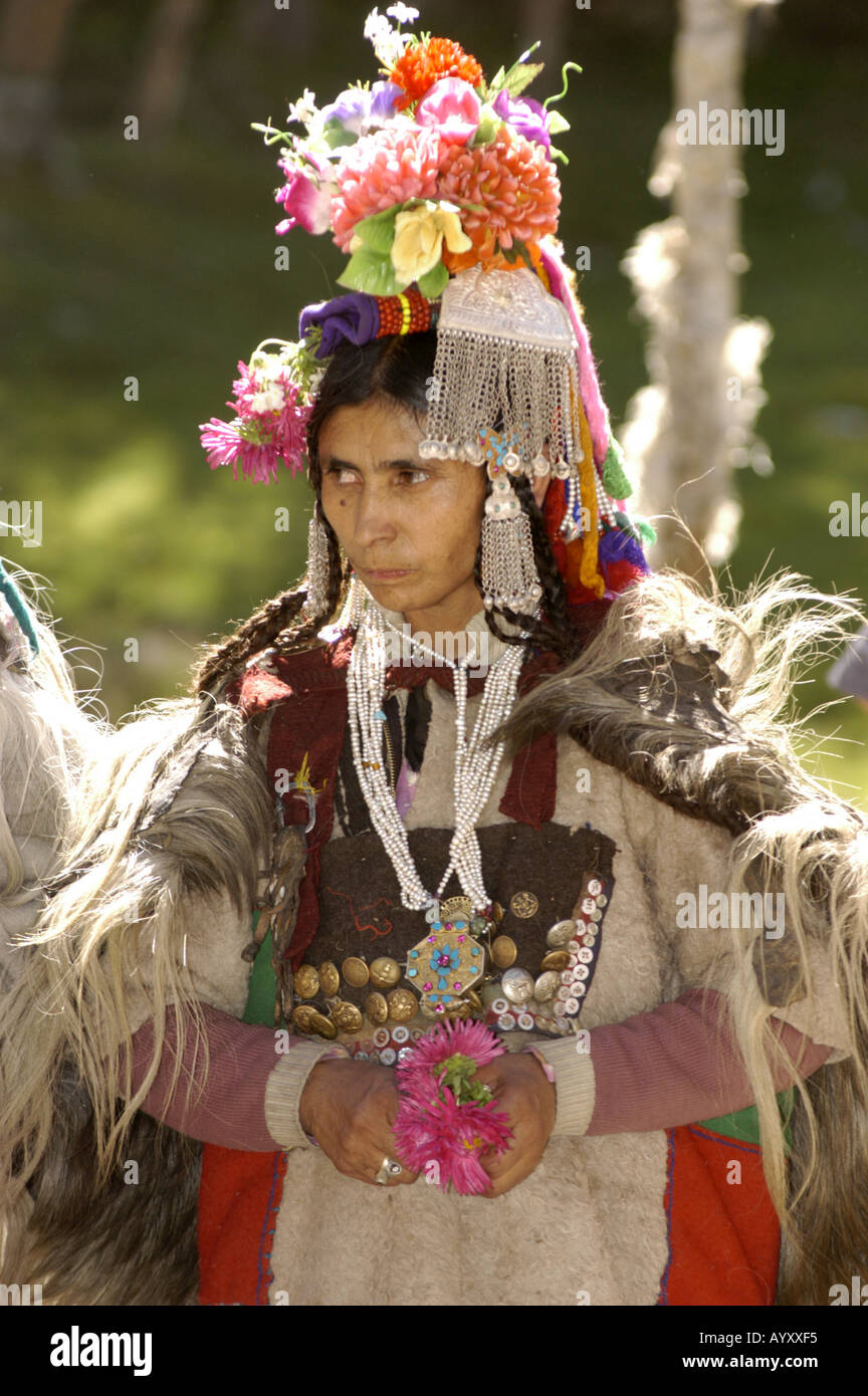 Dard or Brokpa girl from Dha Hanu Village in color clothes and flowers ...