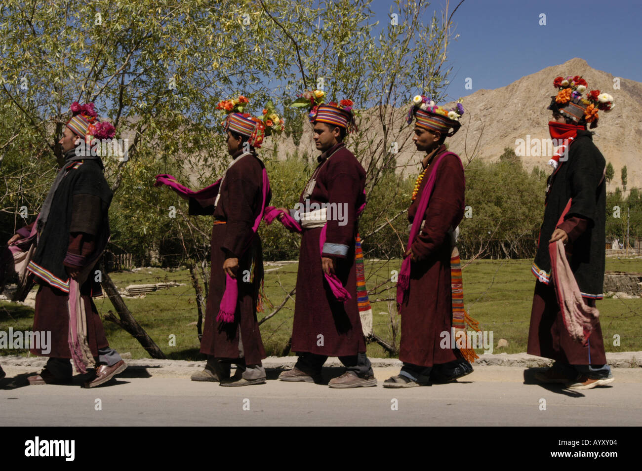 Group of men playing and dancing Dard or Brokpa tribe from Dha Hanu ...