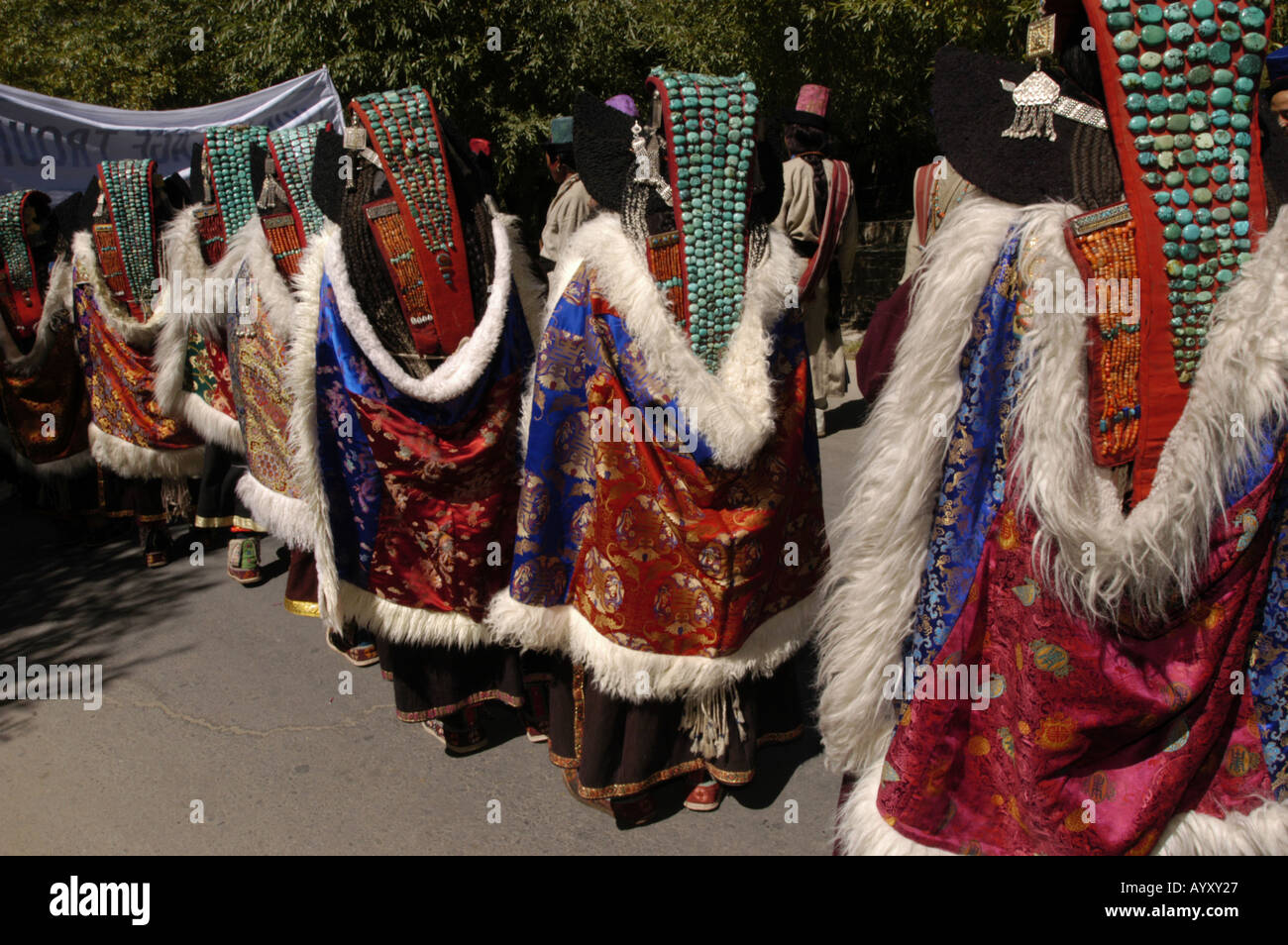Traditional dress Ladakhi women with turquoise hats Perak during Ladakh ...